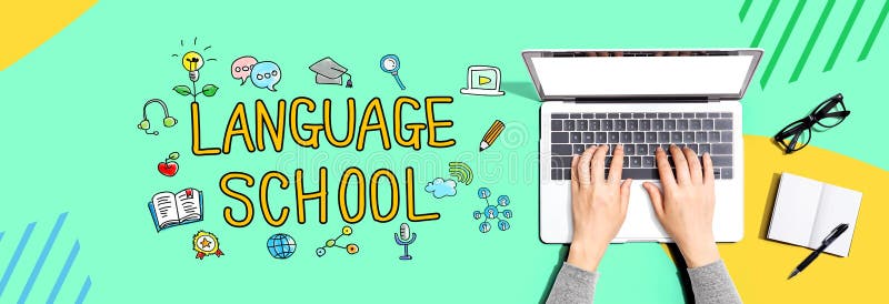 Language School with Person Using a Laptop Stock Image - Image of study ...