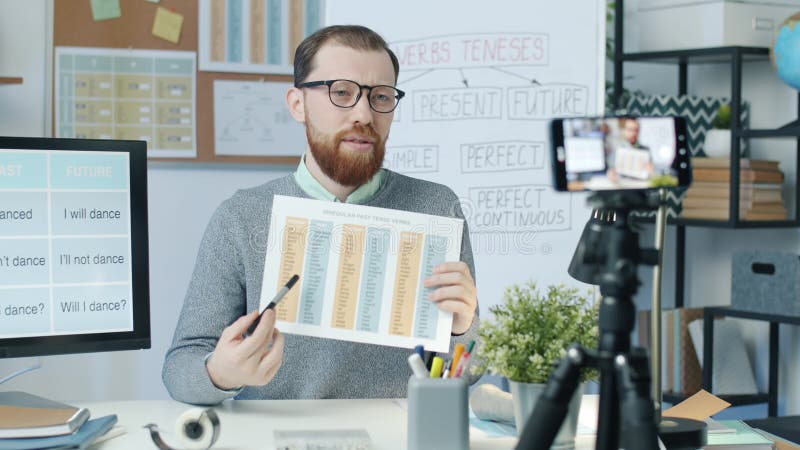 Language School Teacher Recording Video Tutorial Using Smart Phone ...