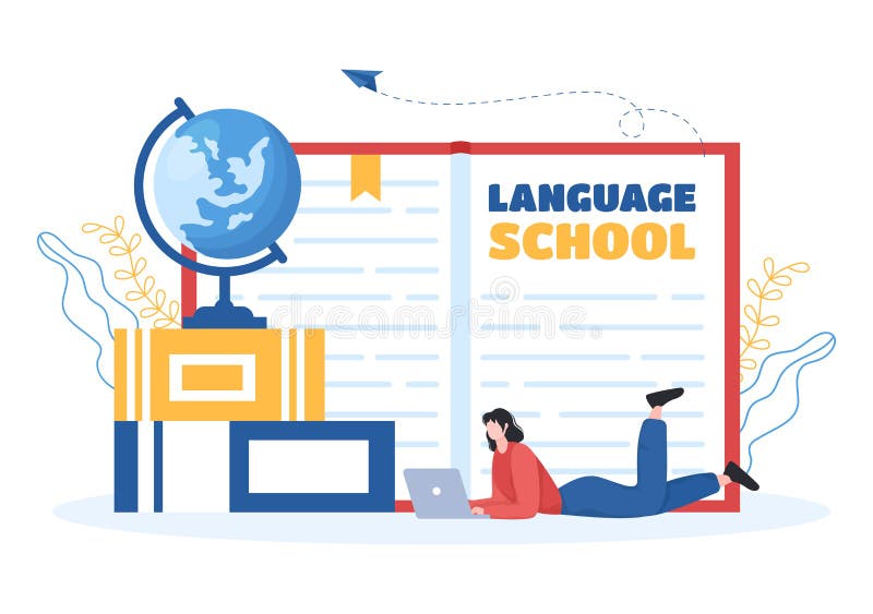 Language School Template Hand Drawn Cartoon Flat Illustration of Online ...