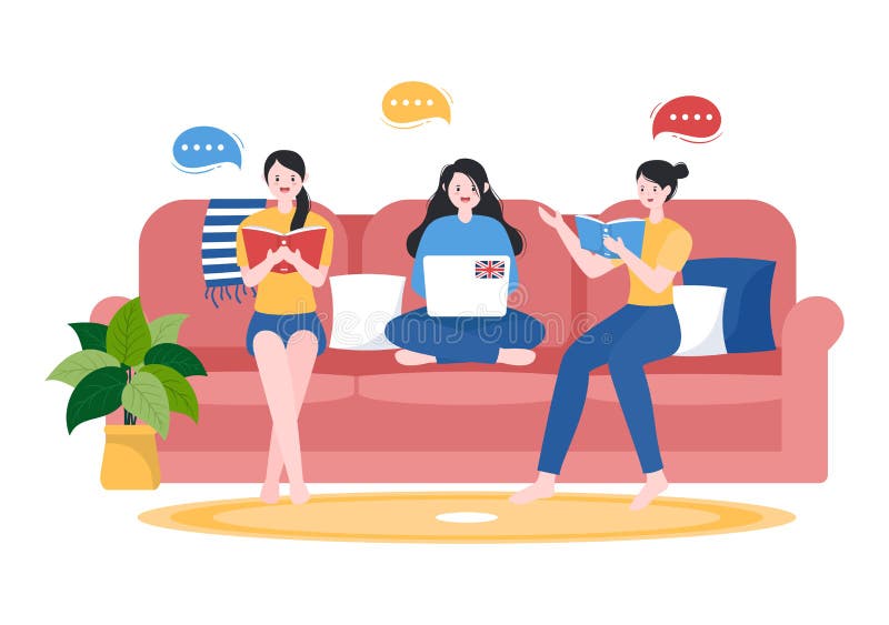 Language School Template Hand Drawn Cartoon Flat Illustration of Online ...