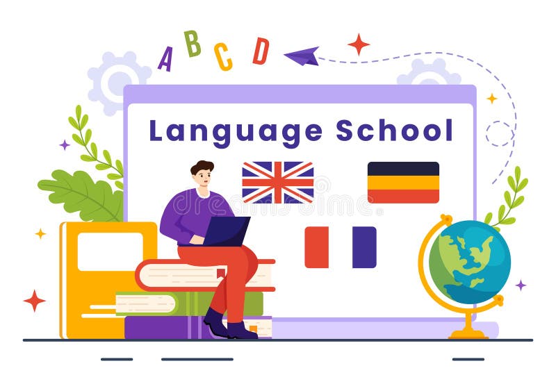 Language School Vector Illustration of Online Learning, Courses ...