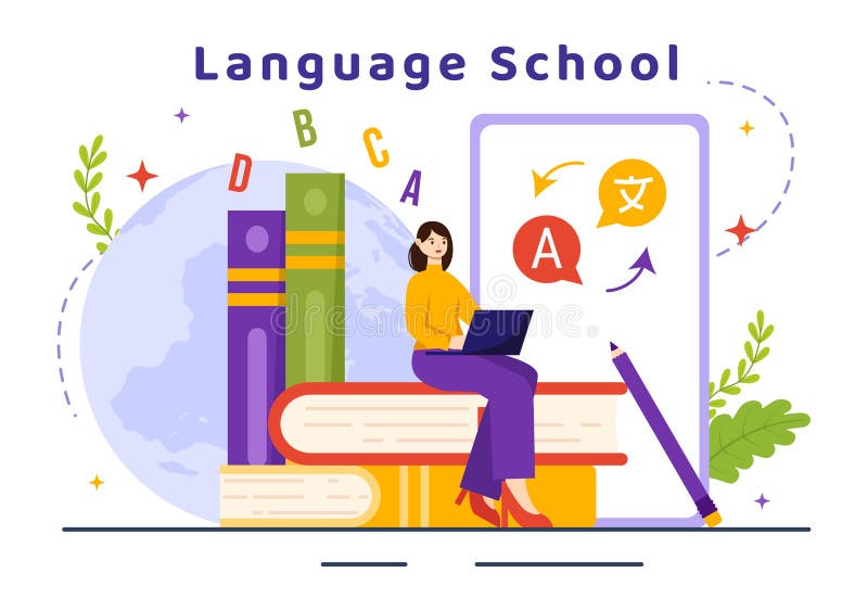 Language School Vector Illustration of Online Learning, Courses ...