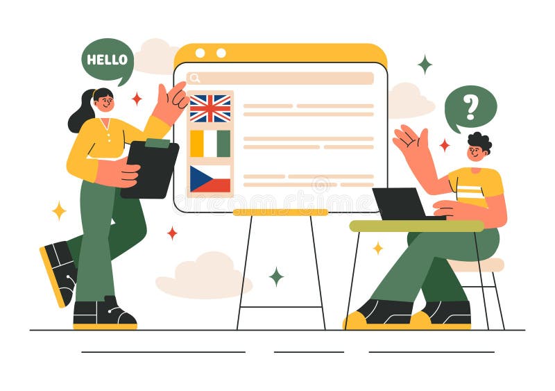 Language School Vector Illustration of Online Learning, Courses ...