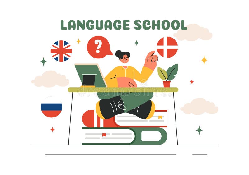 Language School Vector Illustration of Online Learning, Courses ...