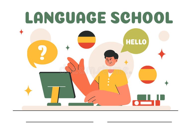 Language School Vector Illustration of Online Learning, Courses ...