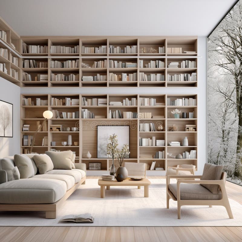 The Language of Silence: Minimalist Library Design Stock Image - Image ...