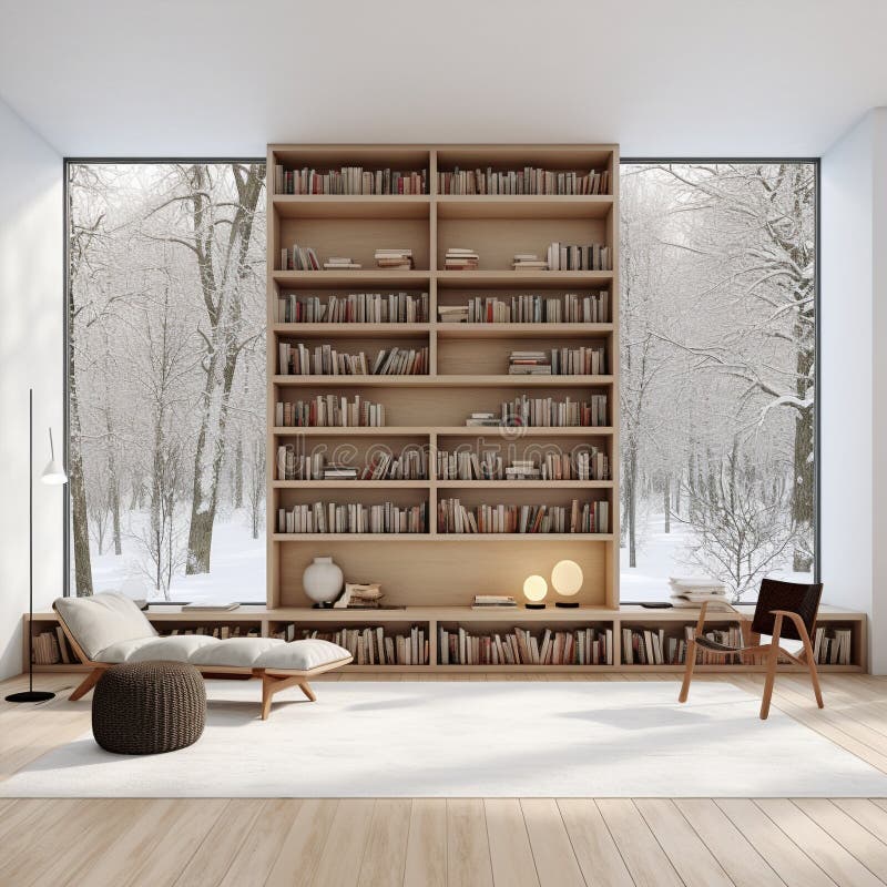 The Language of Silence: Minimalist Library Design Stock Image - Image ...