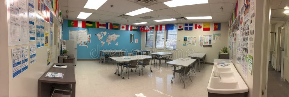 Language Support Center Featuring ESL Visuals and Multilingual Signs in ...