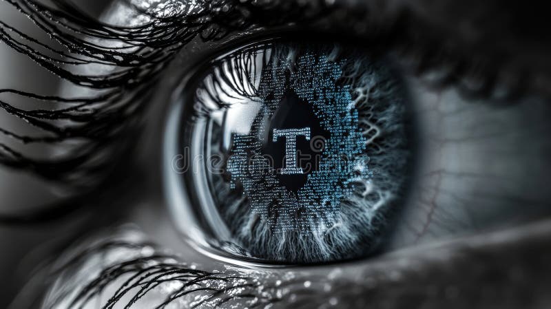 The Language of Technology Extreme Close-Up of Eye Reflecting Digital ...