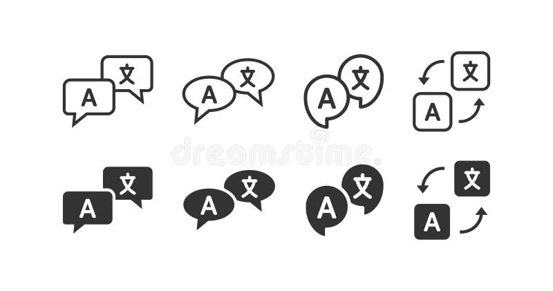 Language Translation Icon Set. Speech Bubble Conception Illustration ...