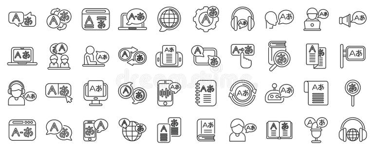 Language Translation Services Icons Set. Language Learning Icons ...