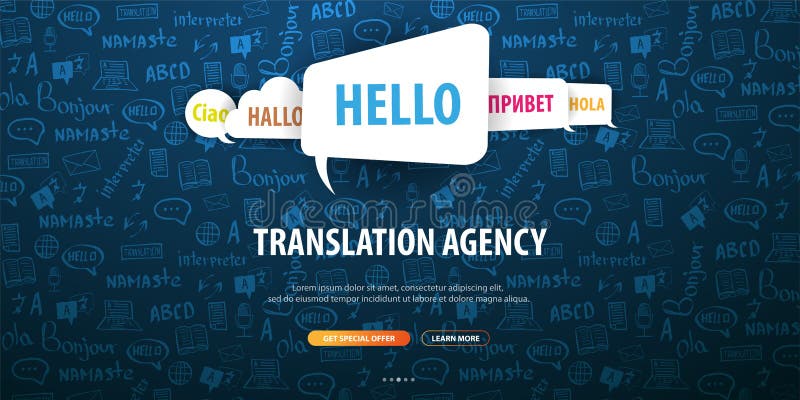 Language Translator Banner with Hand-draw Doodle on the Background ...