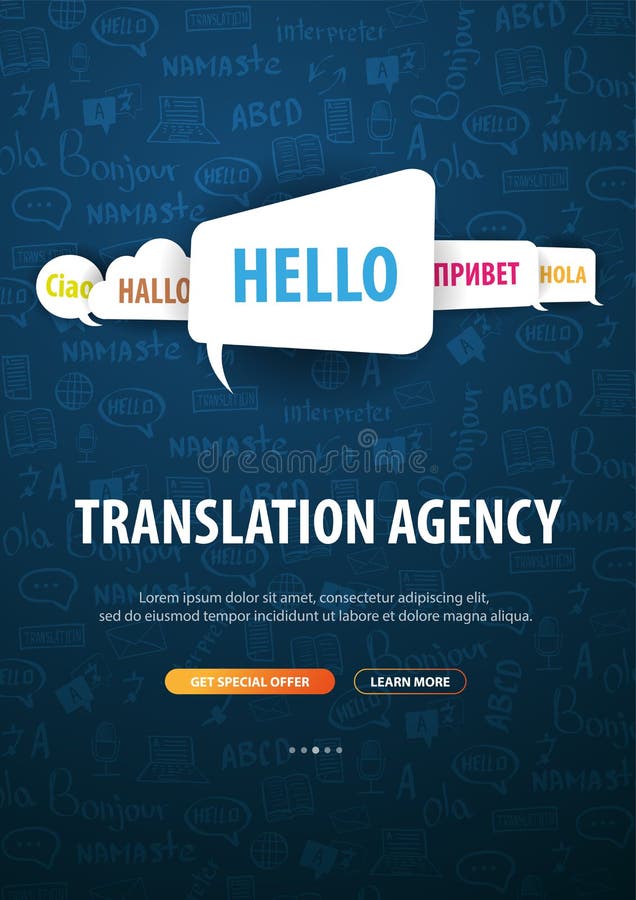 Language Translator Banner with Hand-draw Doodle on the Background ...