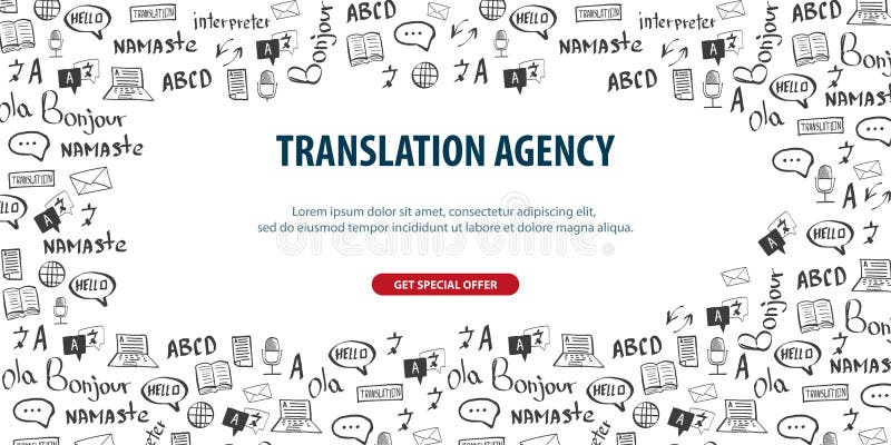 Language Translator Banner with Hand-draw Doodle on the Background ...