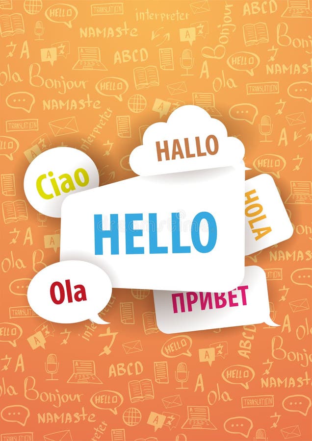 Language Translator Banner With Hand-draw Doodle On The Background ...