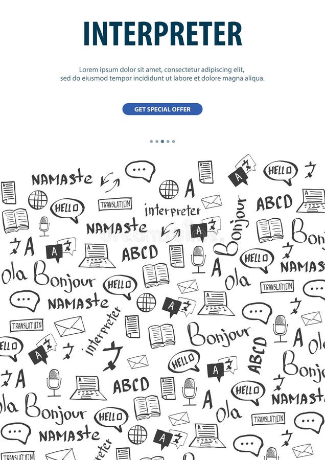 Language Translator Banner with Hand-draw Doodle on the Background ...