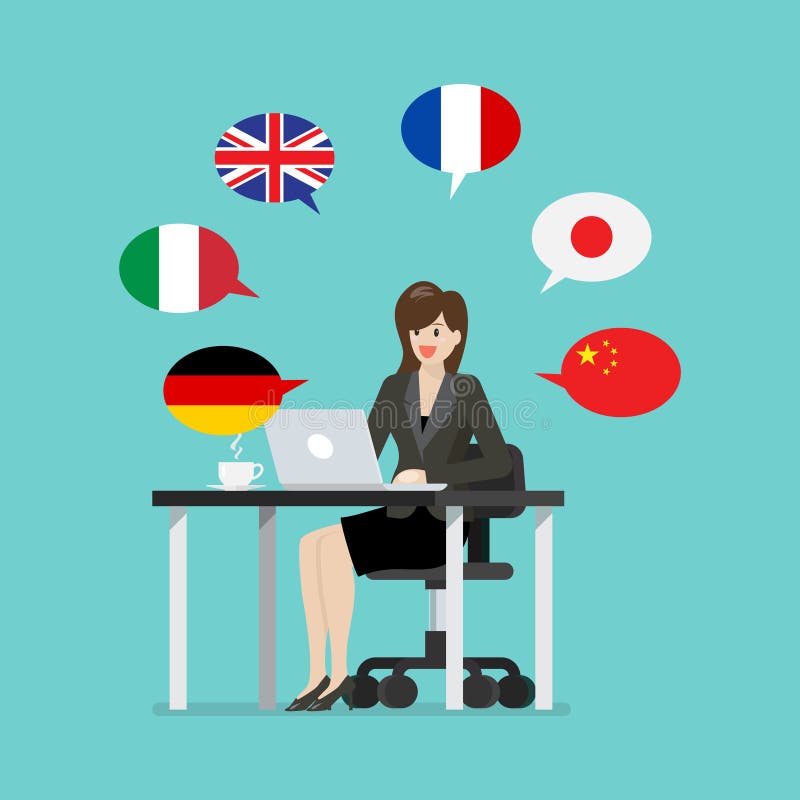 Language Translator Girl Using Social Media App Stock Vector ...