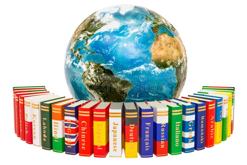 Languages Books with Earth Globe, 3D Rendering Stock Illustration ...