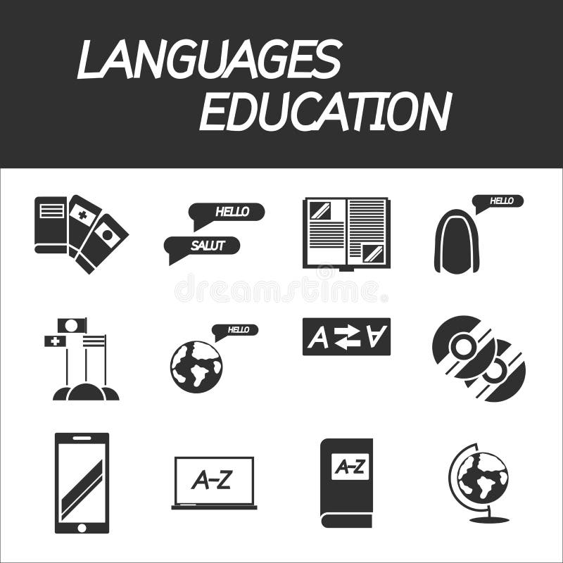 Languages Education Icon Set Stock Vector - Illustration of pencil ...