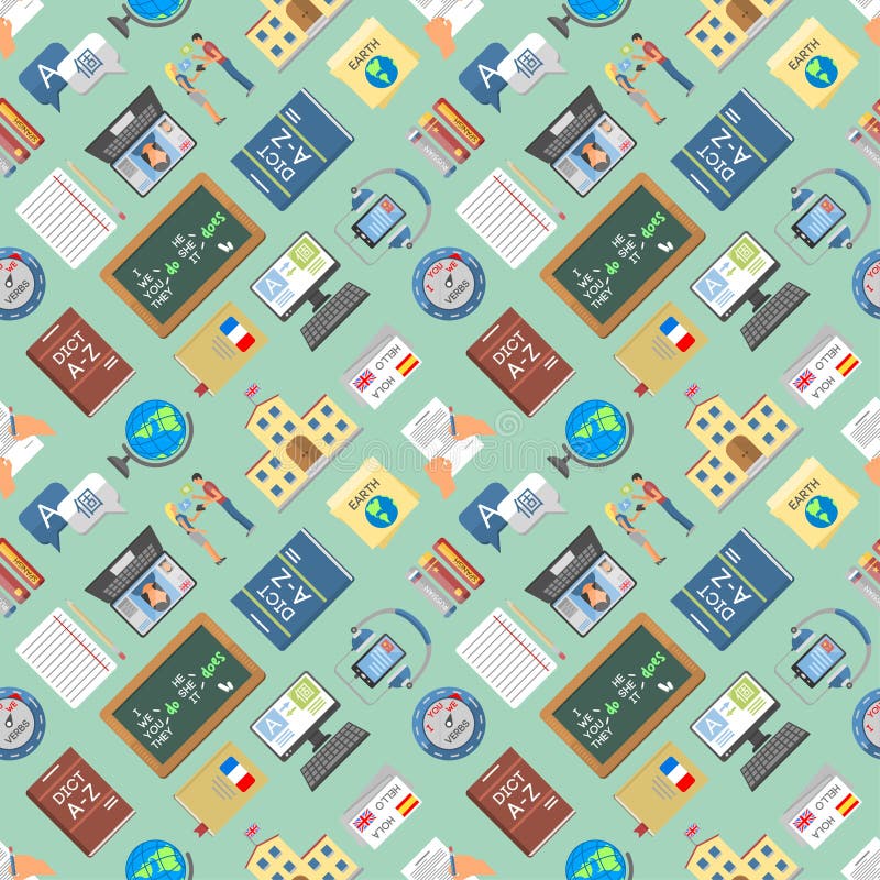 Languages Education and School Learning Seamless Pattern Stock Vector ...
