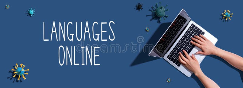 Languages Online Theme with Woman Using a Laptop Stock Image - Image of ...