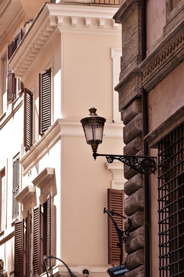 Lantern on an Ancient Building in Rome, Italy Stock Photo - Image of ...