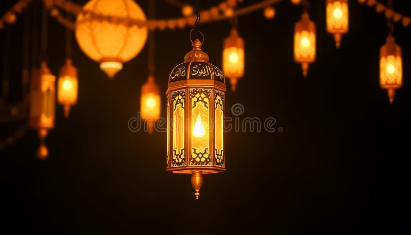 Lantern with Arabic Writing Hangs from a String Stock Photo - Image of ...