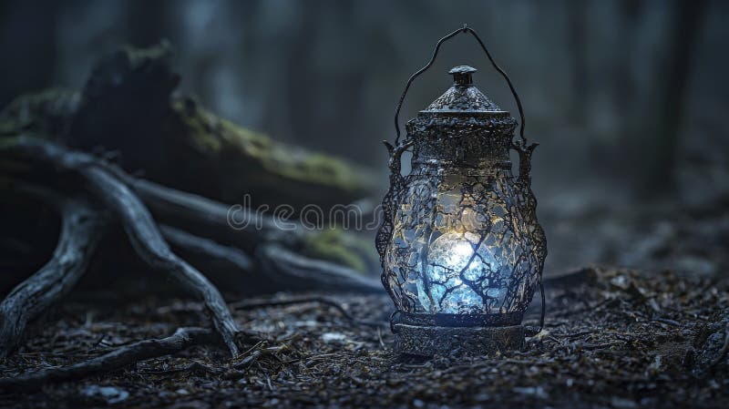 Lantern Casting Soft Glow on Enchanted Object in Mysterious Forest ...