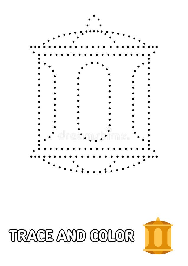 Lantern Coin Tracing and Coloring Worksheet for Kids Stock Vector ...