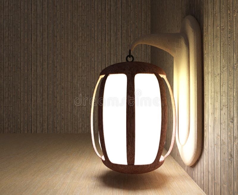 Lantern Design in Wooden Room in 3D Render Image Stock Illustration ...