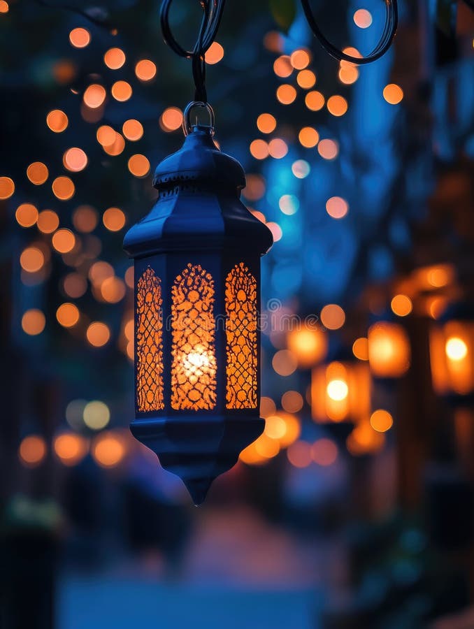 Lantern hanging from tree stock photo. Image of night - 388017472