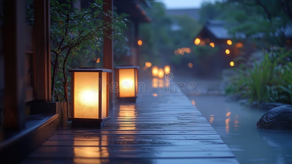 Lantern Light of the Onsen Night of Japan Stock Image - Image of metal ...