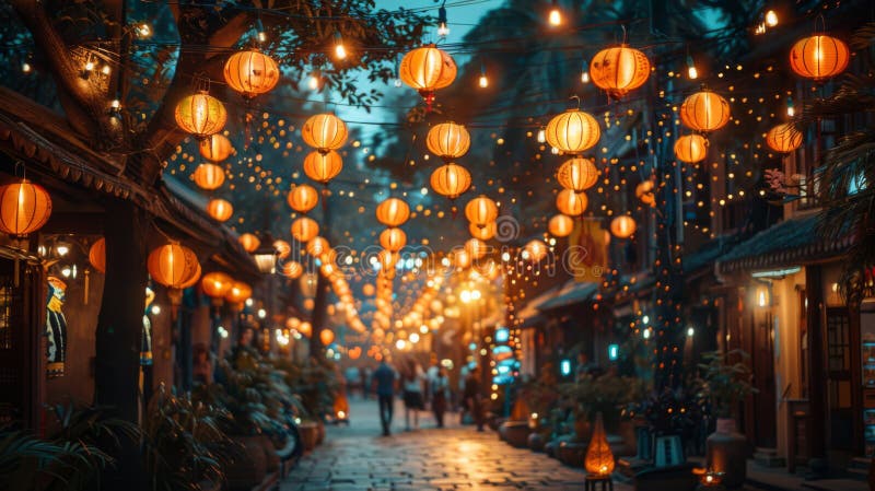 Lantern-Lit Street Scene stock photo. Image of electricity - 315299934