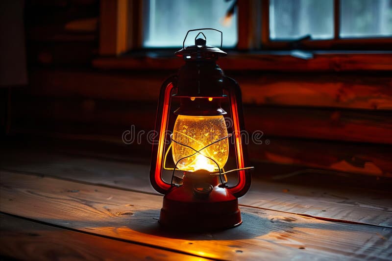 A Lantern is Lit Up on a Wooden Floor Stock Image - Image of indoor ...