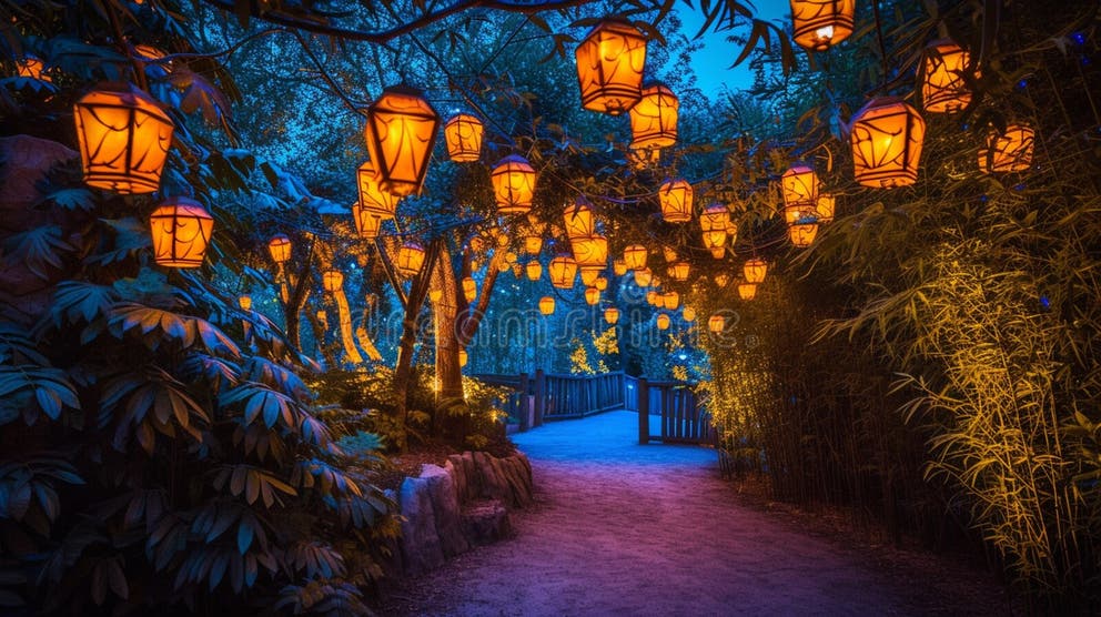 Lantern Lit Wonderland Style Raw. Generative Ai Stock Illustration ...