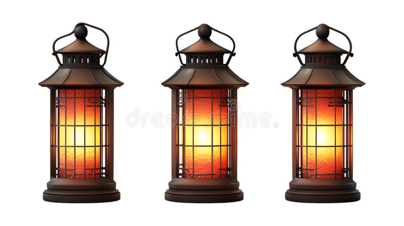 Lantern Set in Three Different Poses on Transparent Background for ...