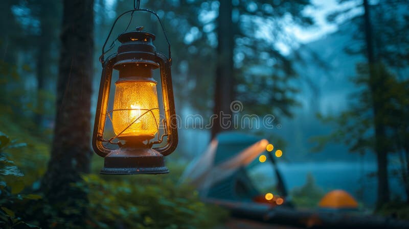 A Lantern Shines Inside a Tent at Night, Capturing the Essence of ...