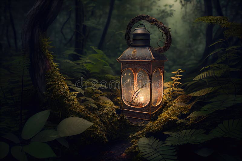 A Lantern Surrounded by a Lush Greenery in the Forest Stock ...