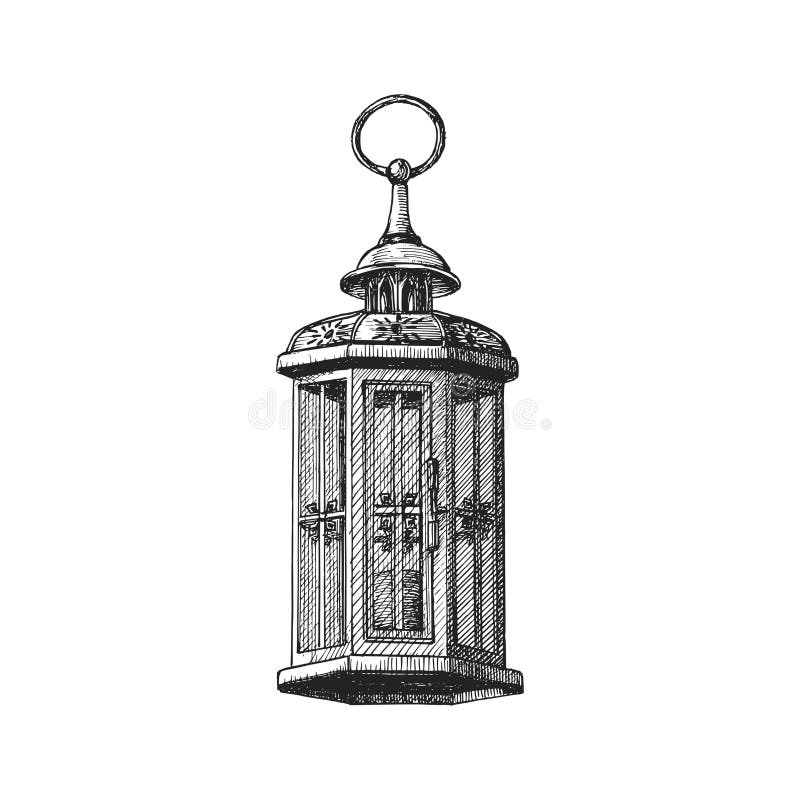 Lantern Vector Sketch, Drawn Old Lamp Illustration Stock Illustration ...