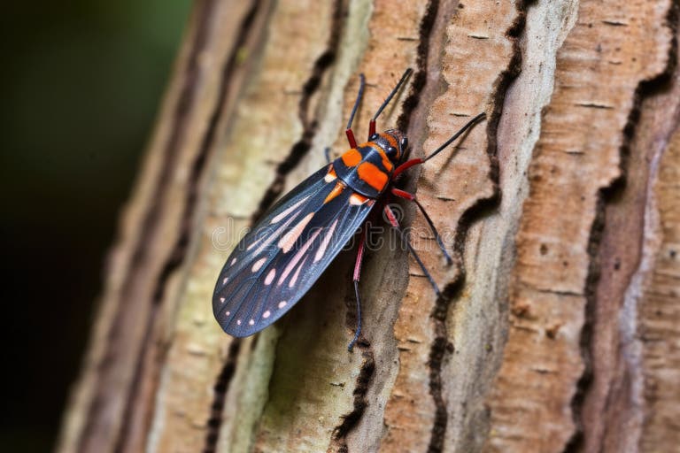 Lanternfly Resting on the Bark of a Tree Stock Illustration ...