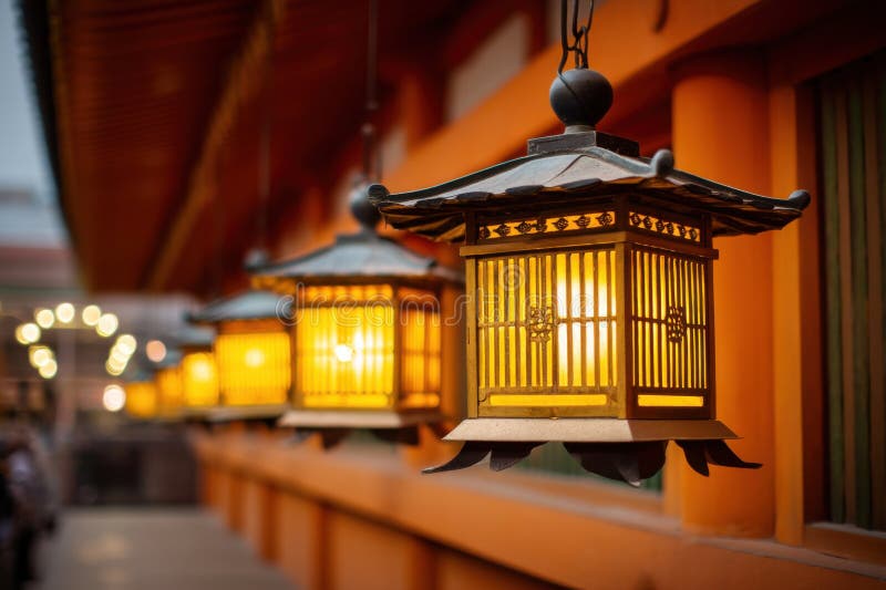 Vibrant Lanterns Illuminate Traditional Architecture in the Evening ...