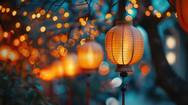 Lanterns Hanging from a Tree, Perfect for Outdoor Events Stock Photo ...