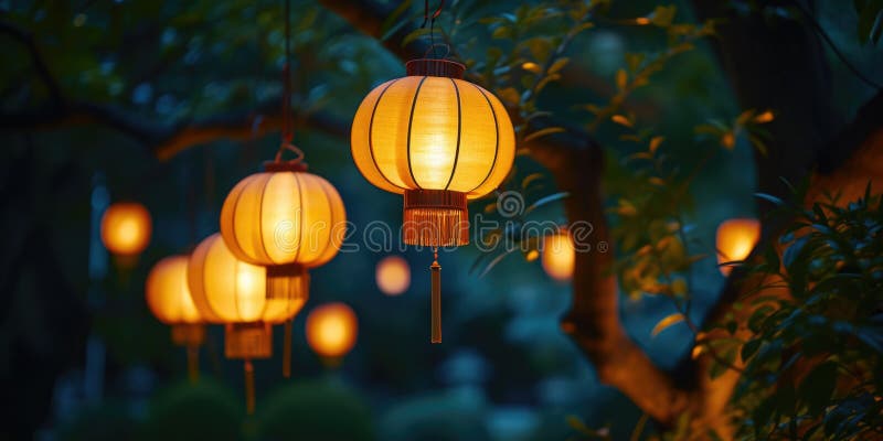 Lanterns Hanging from a Tree, Suitable for Outdoor Decorations Stock ...