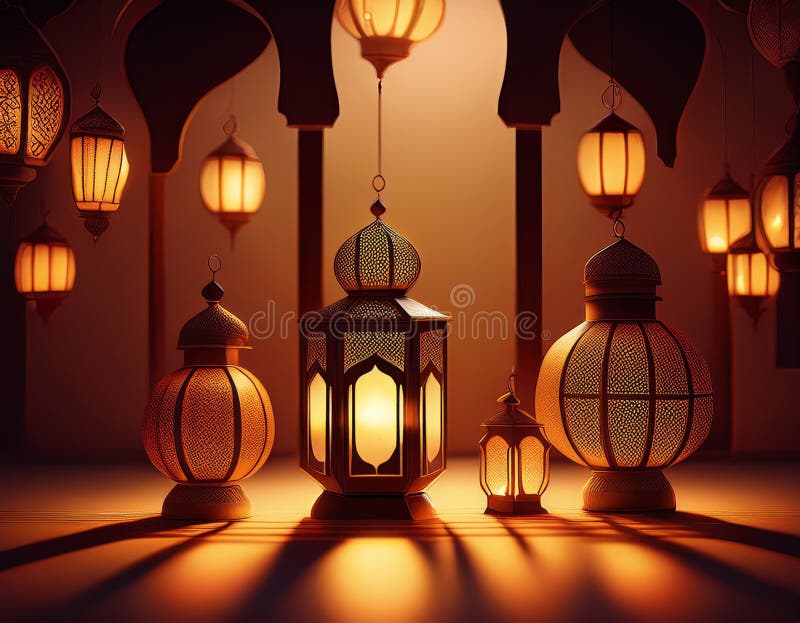 Lanterns Illuminating a Dimly Lit Room, Casting Soft Shadows and ...