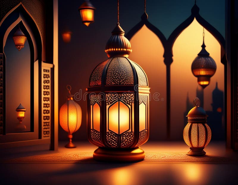Lanterns Illuminating a Dimly Lit Room, Casting Soft Shadows and ...