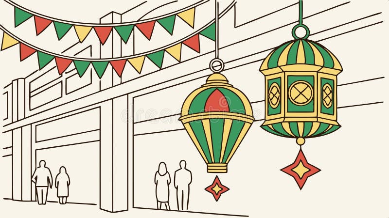 Lanterns Outline Illustration, Simple Decorative Lights Design Vector ...