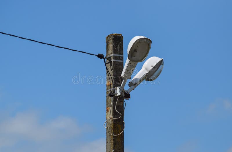 Lanterns on the Pole. a Pillar of Power Line with Lighting Stock Image ...