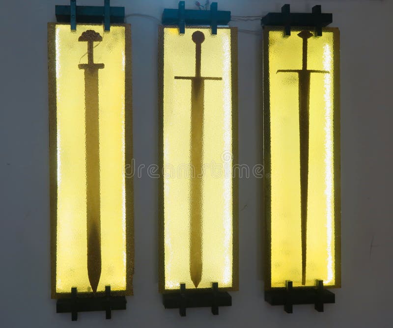 Lanterns with Swords on the Wall Stock Image - Image of design, wall ...