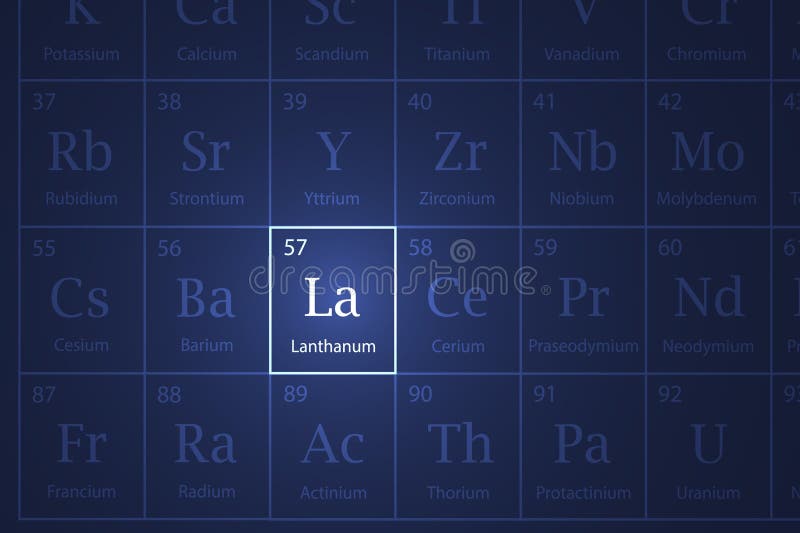 Lanthanum Element Glowing in a Dark Periodic Table Stock Vector ...