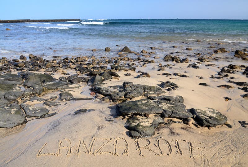 Lanzarote Sign on Canarian Beach Stock Image - Image of park, sand ...